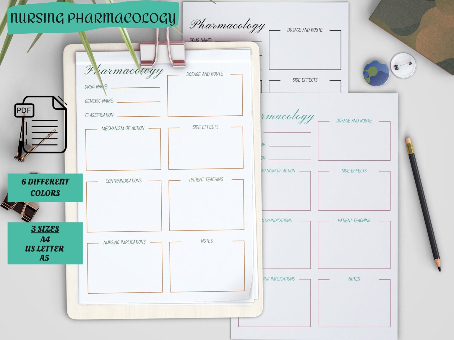 Printable Pharmacology Template | Pharmacology note Template